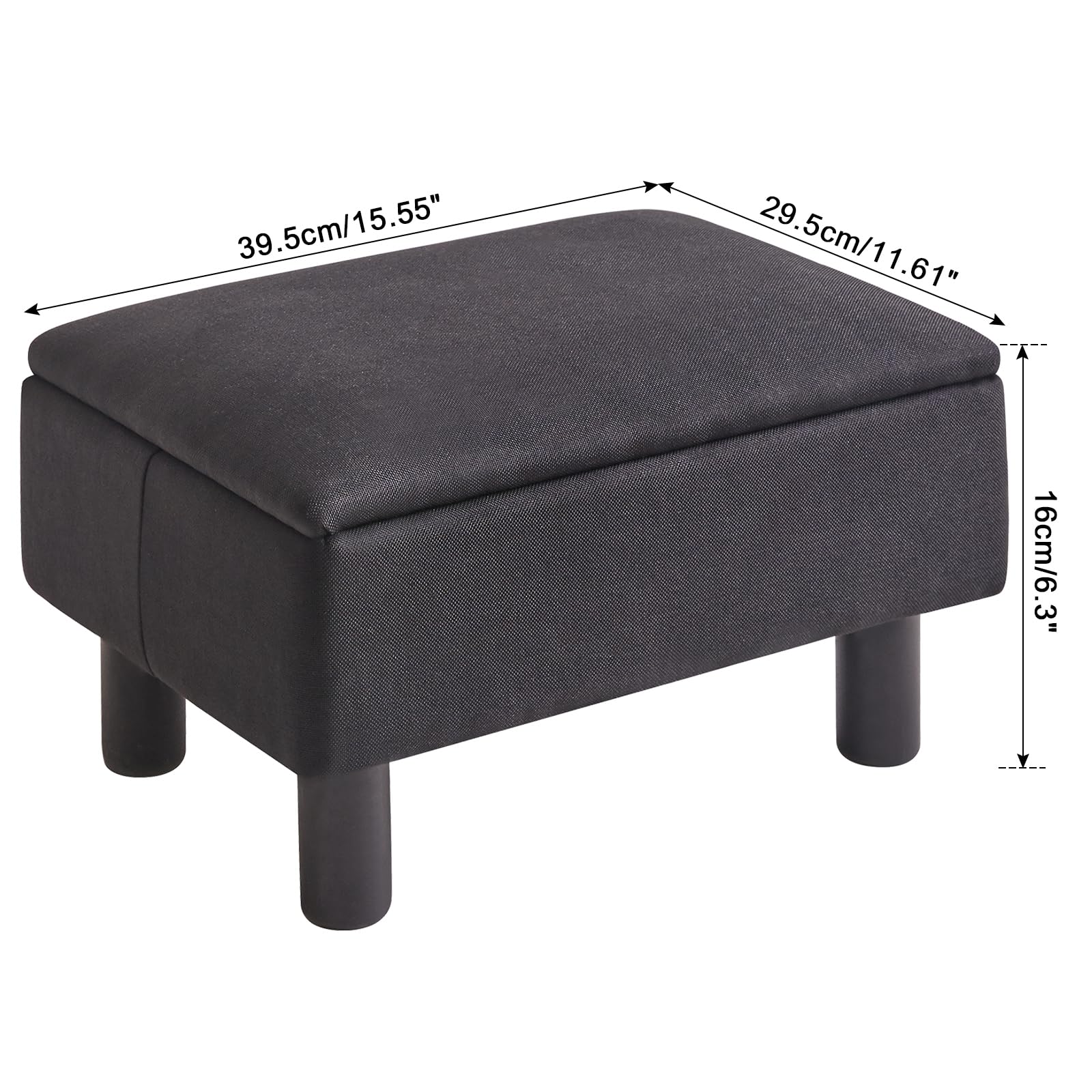 IBUYKE Storage Ottoman Footrest Stool with Linen Fabric, Rectangular, Flip Top Lid, Non-Slip Feet, Compact Design, Stylish and Functional, Black RF-BD220