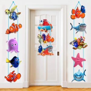 13 pcs underwater fishdoor sign banner birthday party decoration, underwater fish hanging porch signs, underwater fish party supplies for outdoor indoor decorations favors