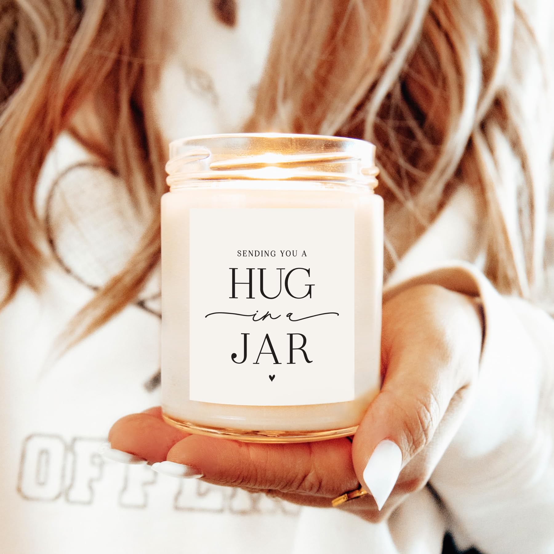 ThreeKin Warm Hug in a Jar Scented Candles for Home, Relaxing Aromatherapy Gifts for Women with Lavender Essential Oils, Natural Soy Wax Blend, Long 65-Hour Burn, Friendship Gifts, 9 Oz