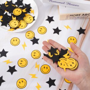 Whaline 300Pcs One Happy Dude Table Confetti Smile Face Lightning Star Shaped Confetti Yellow Black Table Centerpiece for First Birthday Party Decoration