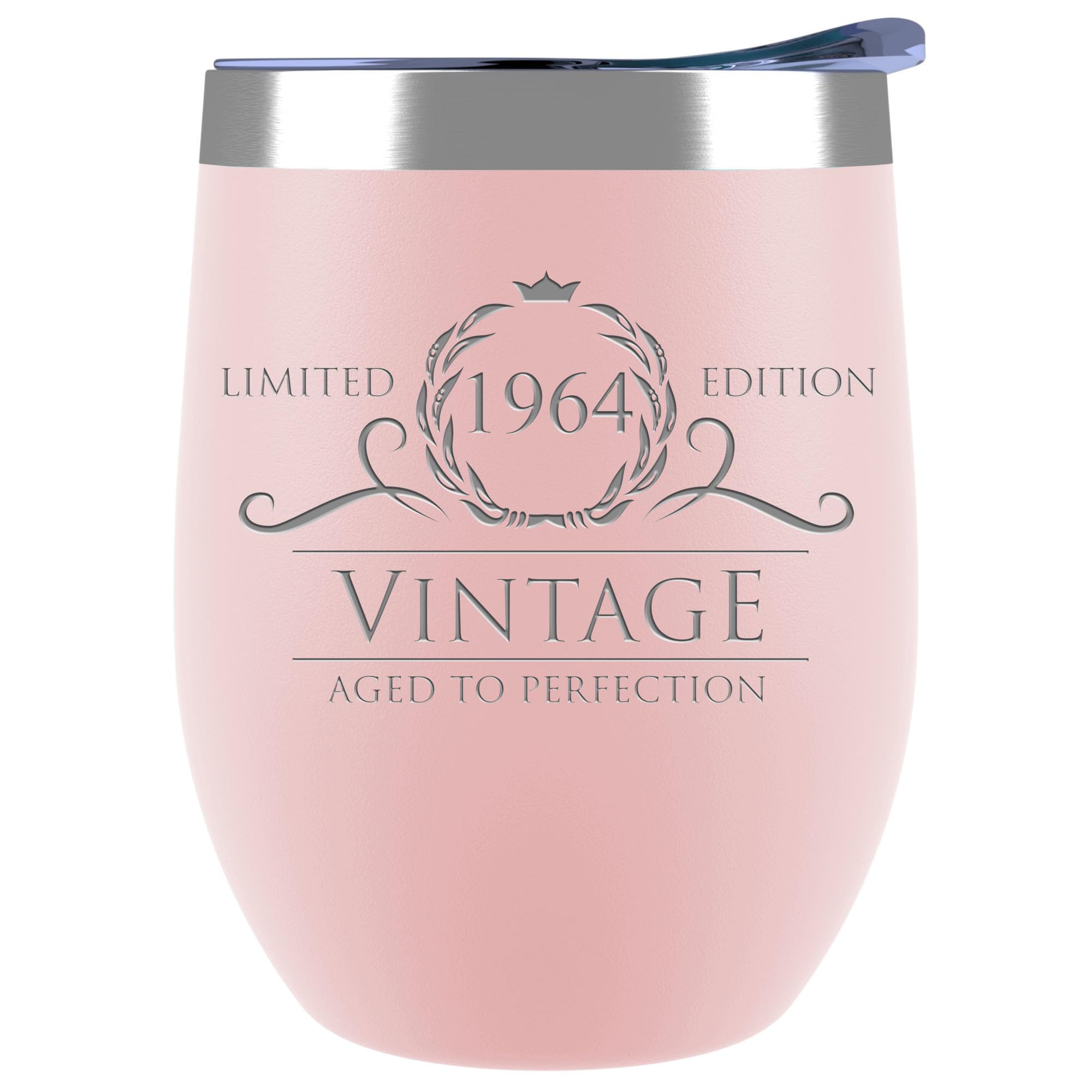 Sodilly 60th Birthday Gifts for Women, Vintage 1964 Stemless Wine Tumblers for Women, Wife, Mom, Friends, Sister, Turning 60 and Fabulous Birthday Gifts Wine Tumbler, 12oz Blush