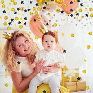 Whaline 300Pcs One Happy Dude Table Confetti Smile Face Lightning Star Shaped Confetti Yellow Black Table Centerpiece for First Birthday Party Decoration