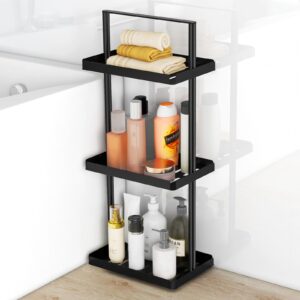 3 tier standing shower caddy organizer corner, bathroom shower organizer stand with handle, metal shower shelf caddy corner for shampoo, shower rack stands for inside bathroom, bathtub, black