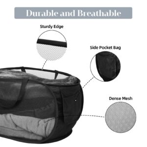 Durable Collapsible Laundry Baskets, Foldable Pop Up Laundry Basket, Mesh Clothes Hamper with Handy Pocket Reinforced Carry Handles for Laundry, Bathroom, Dorm, Travel Black+Grey+White