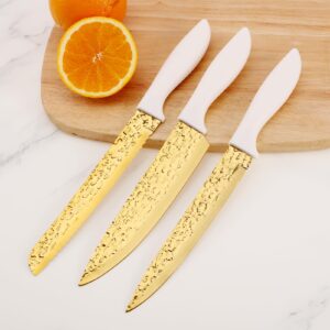 Kitchen Knife Set Non Stick Knives Set with Block Cutlery Knife Block Sets, Serrated Steak Knife, Scissors and Sharpener, 15Pcs Stainless Steel Chef Sharp Quality with Gold Blade for Home & Pro Use