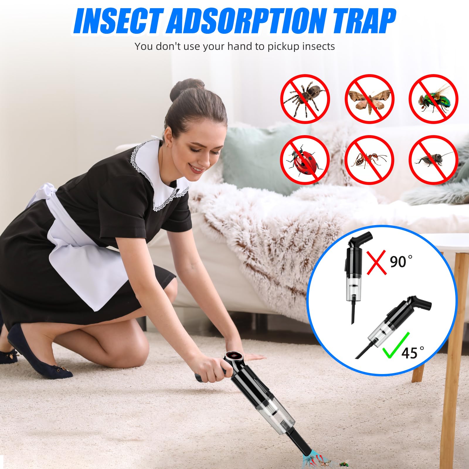 Handheld Vacuum&Vacuum Bug Catcher Spider Insect Traps Catcher Cordless with USB Charging Rechargeable Handheld LED Lights Bug Catcher for Stink Bug,Beetle,Pest Suction Trap,Car Kitchen Pet Hair