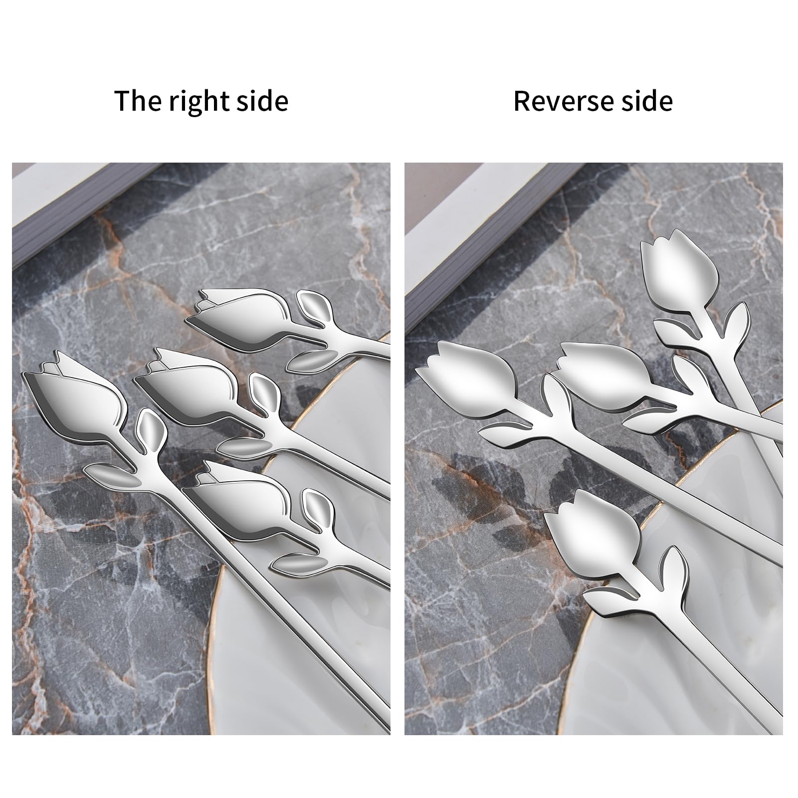 SGVRPVZ Silver Small Coffee Spoon Holder Set,Swan Base With 12 Pcs Demitasse Espresso Spoons Set,6" Mini Tulip/Rose Dessert Spoon,Stainless Steel Tea Spoons