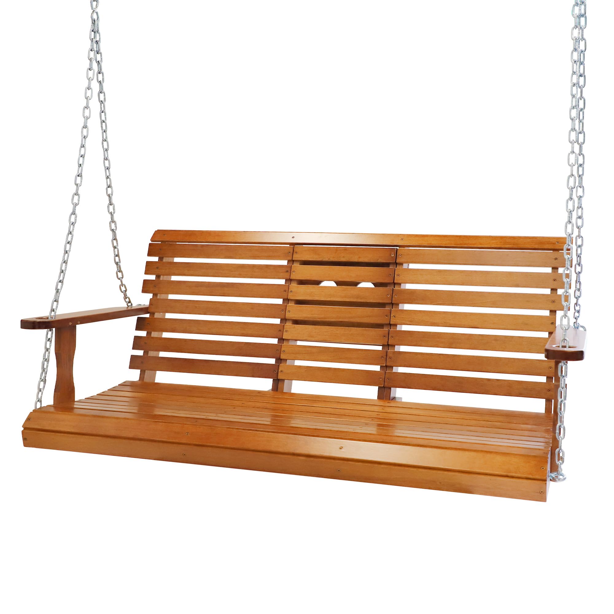 Outdoor Wooden Porch Swing, 2 Person Heavy Duty Hanging Patio Swing Bench for Garden, Backyard, Balcony, 500 Lb Weight Capacity, 5 ft Seat Width