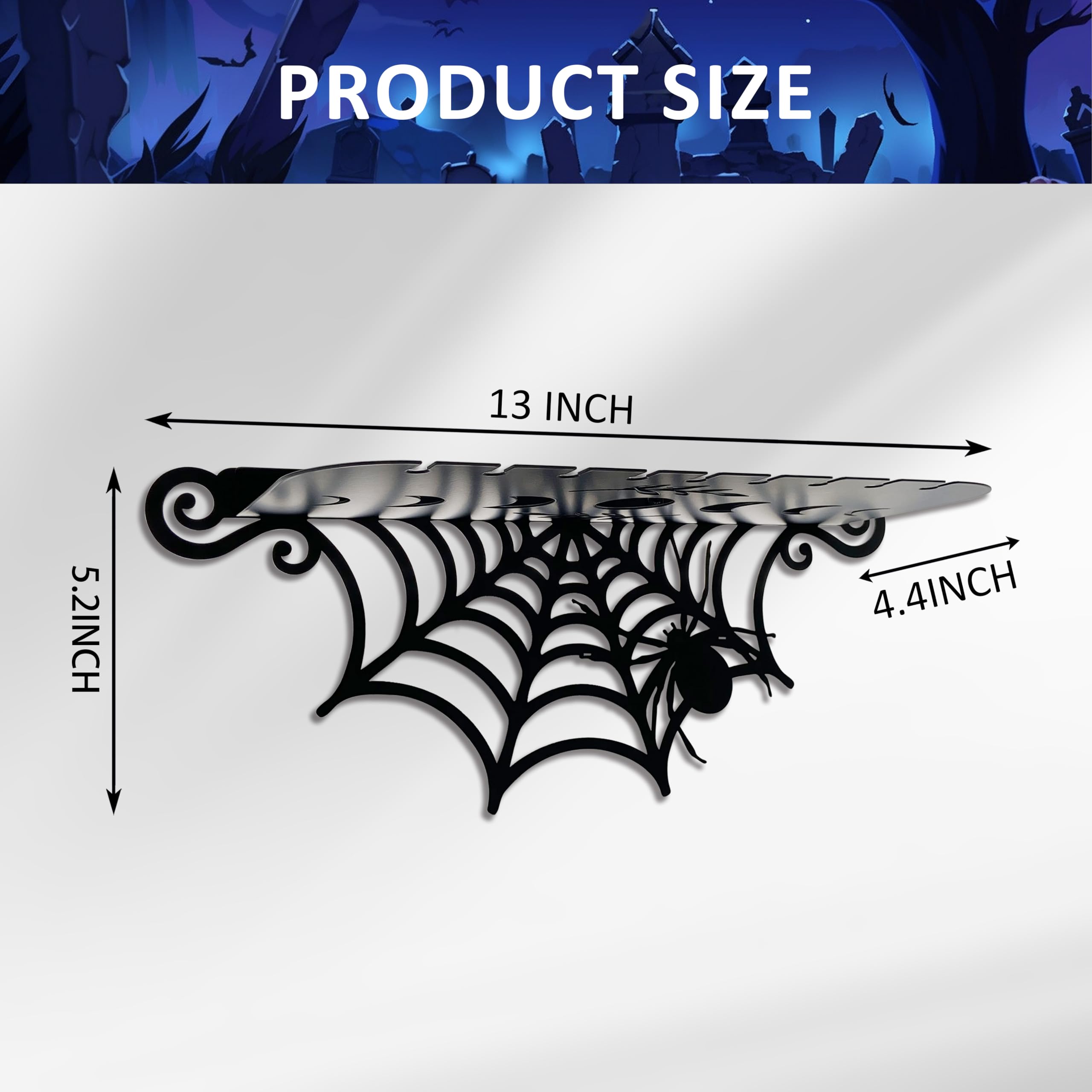 2 Pcs Gothic Decor Spiderweb Shelves Metal Goth Decor Shelf for Crystal Display Black Witchy Style Spider and Luna Moth Floating Shelves Halloween Wall Hanging Shelf Spooky Home Decor for Room