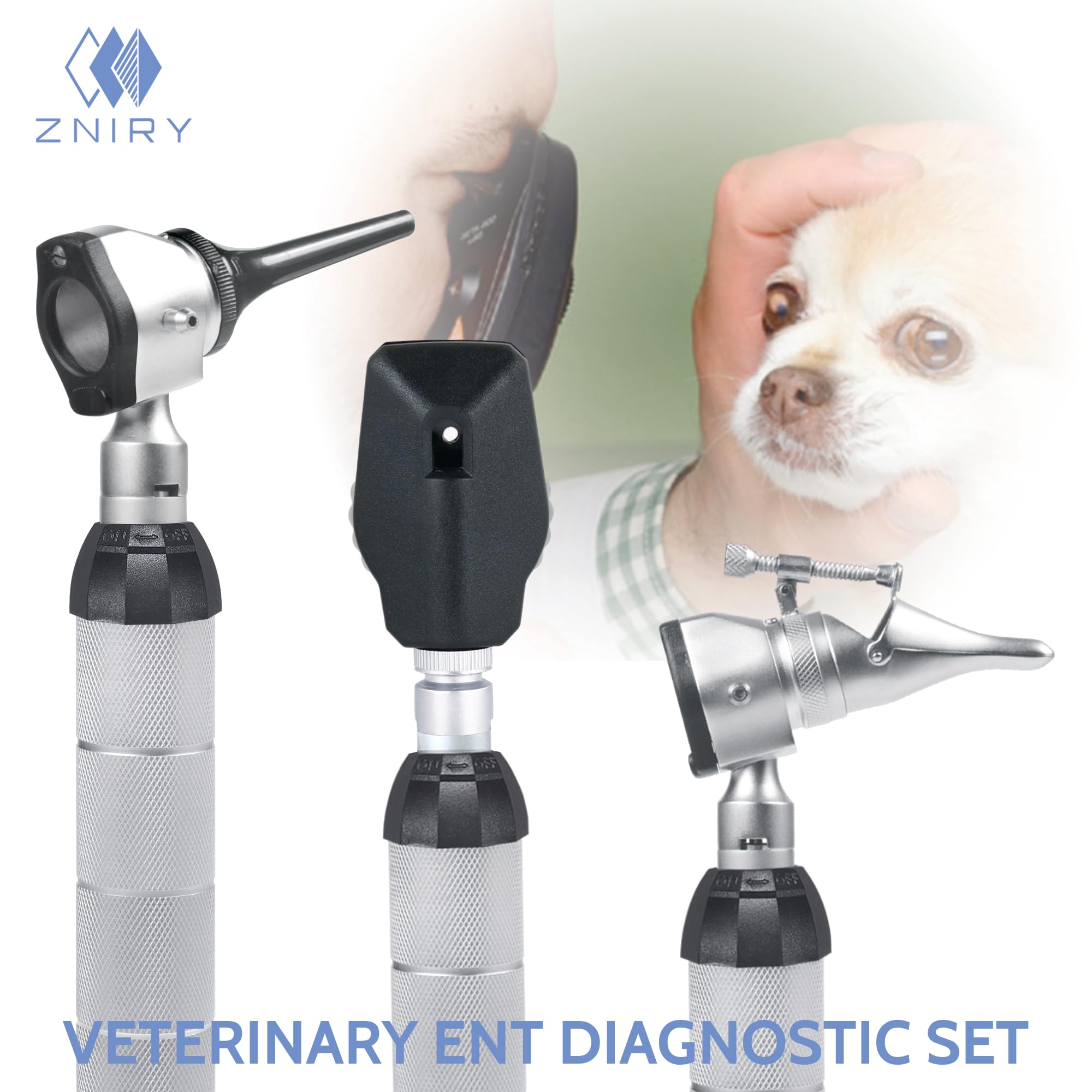 Zniry Veterinary LED ENT Otoscope Diagnostic Set, with 12 Various Diagnostic Instruments