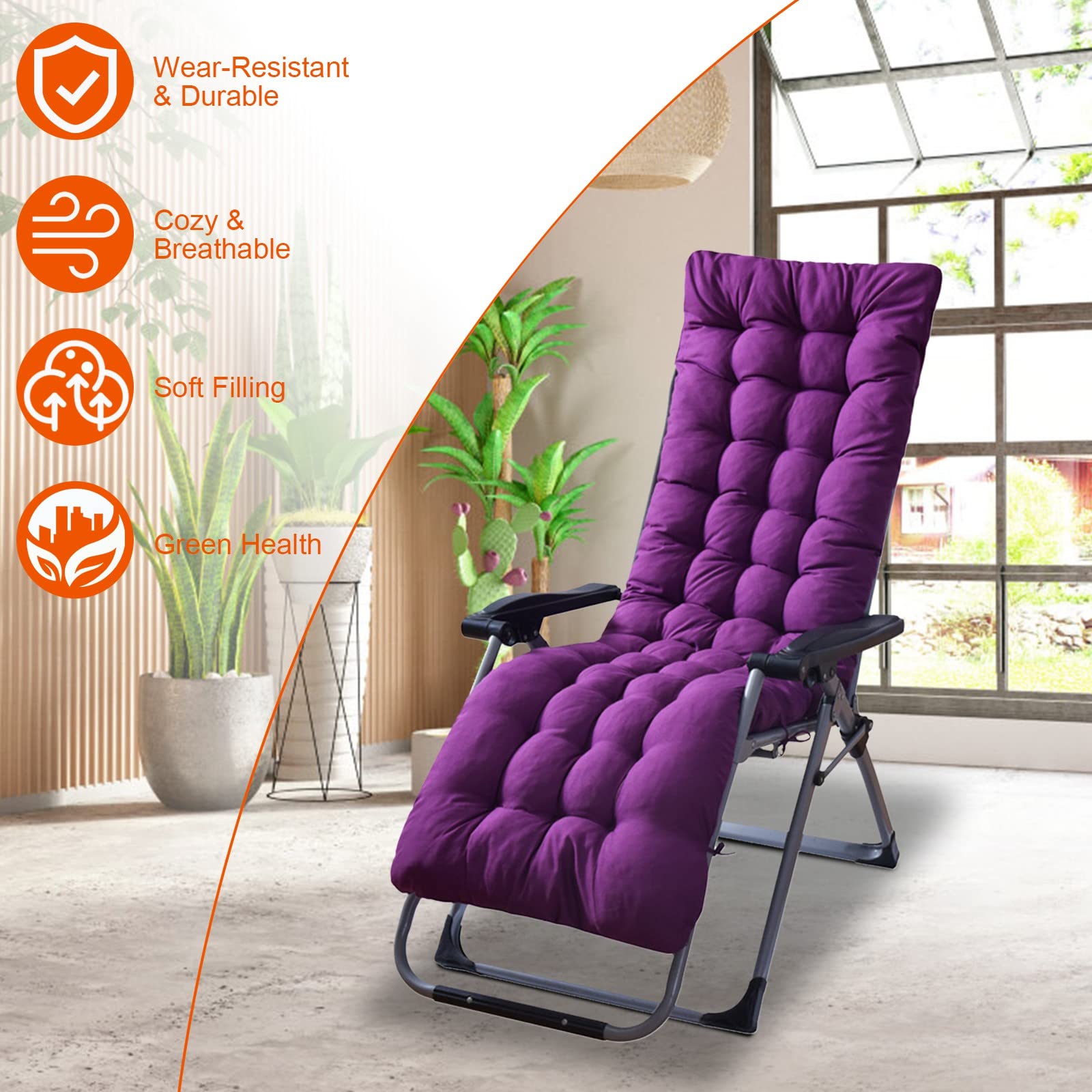 iMounTEK Lounge Chair Cushions Chaise Lounger Cushion Soft Sofa Mat Long Bench Cushion for Outdoor Furniture, Indoor Outdoor Recliner Zero Gravity Chair Cushion/Purple