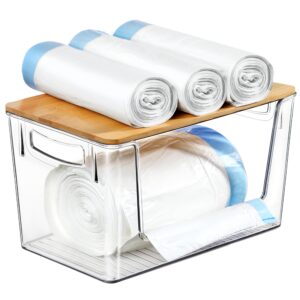 extra large trash bag holder, acrylic garbage bag holder dispenser with lid for kitchen and under sink