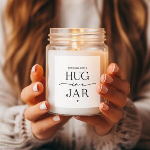 threekin warm hug in a jar scented candles for home, relaxing aromatherapy gifts for women with lavender essential oils, natural soy wax blend, long 65-hour burn, friendship gifts, 9 oz