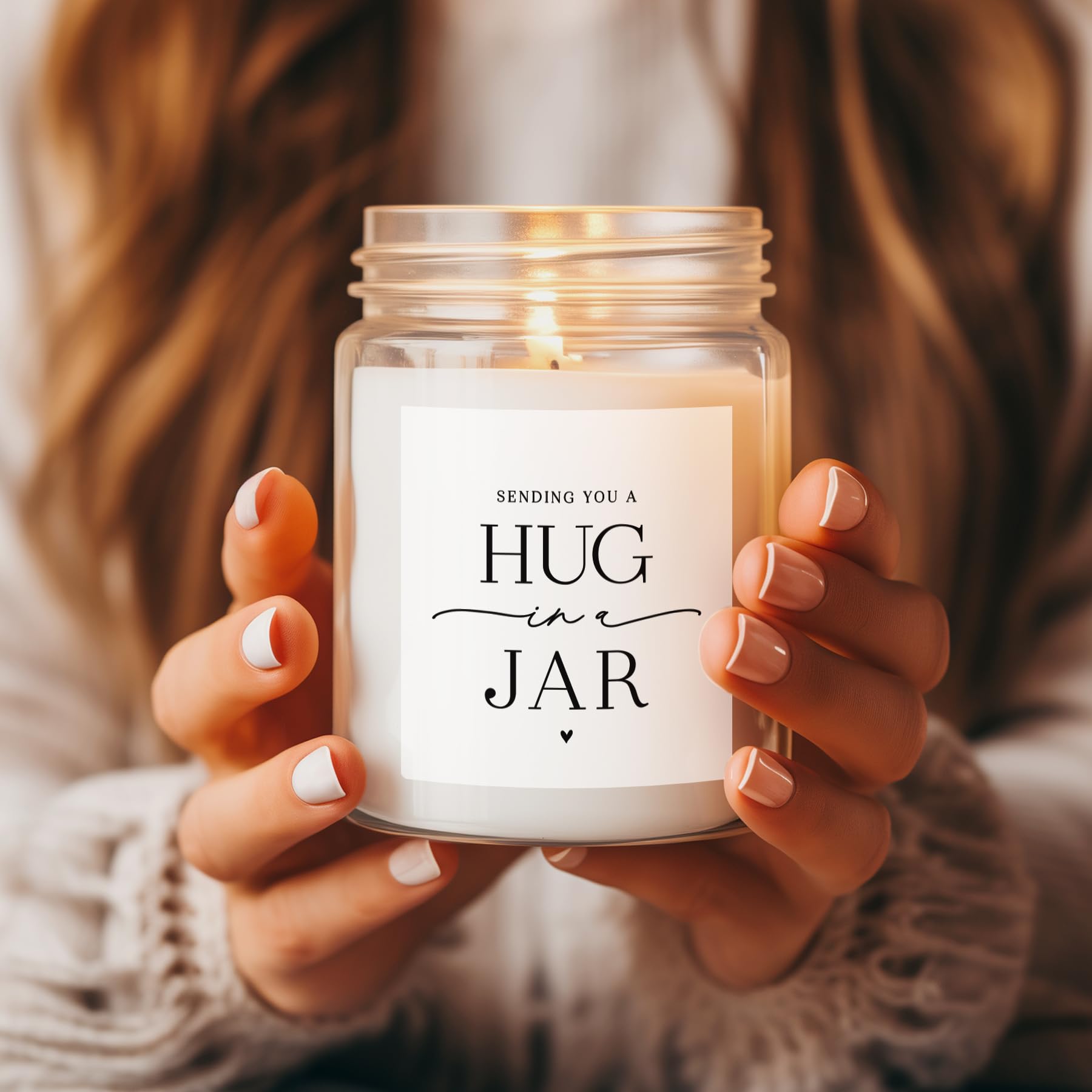 ThreeKin Warm Hug in a Jar Scented Candles for Home, Relaxing Aromatherapy Gifts for Women with Lavender Essential Oils, Natural Soy Wax Blend, Long 65-Hour Burn, Friendship Gifts, 9 Oz