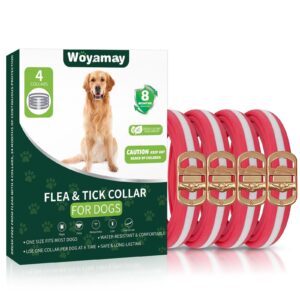 woyamay 4 pack flea collar for dogs, adjustable flea and tick collar for dogs, 32-month flea and tick prevention for dogs, dog flea and tick collar, water-resistant dog flea collars, red & white