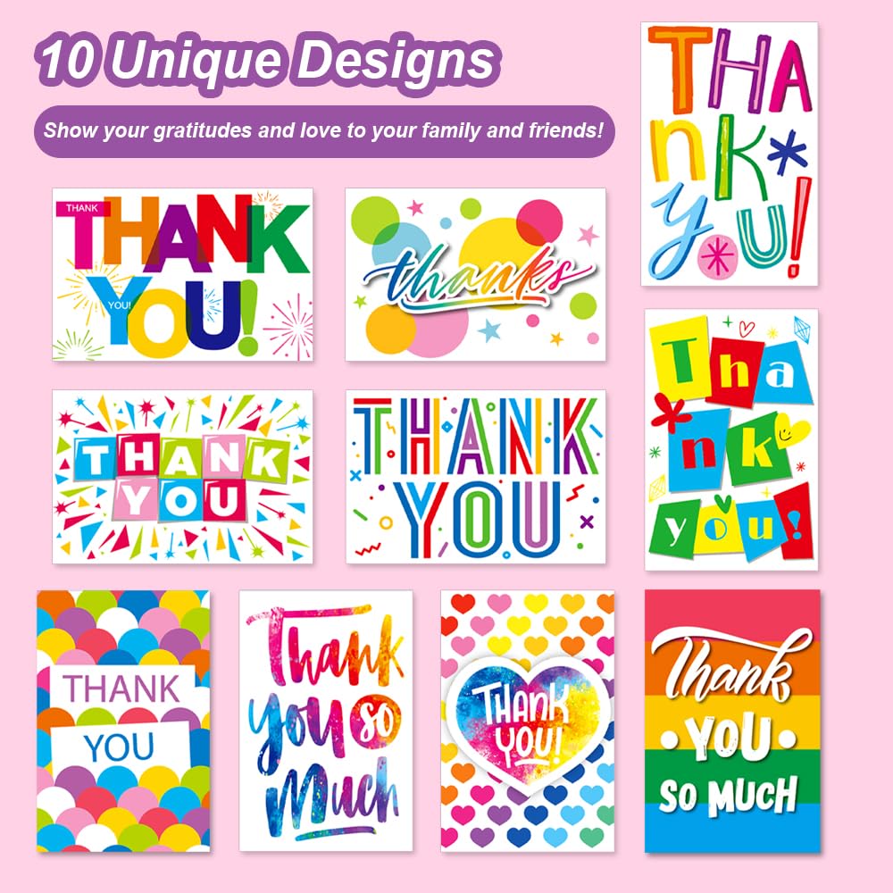 KiDEPOCH Colorful Thank You Cards 30 Pack Thank You Cards bulk 4 × 6 Inch Thank You Cards with Envelopes for Birthday, Valentines’ Day, Baby Shower, Christmas and more