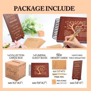 Wooden Funeral Guest Book Set for Memorial Service Celebration of Life Party Decorations in Loving Memory Guest Register Book with Pen& Stand, Included Table Sign,Share a Memory Cards and Box-Tree