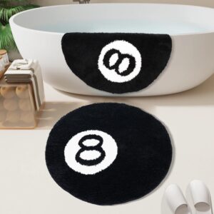 8 Ball Rug, 40 inch Big Round Rug for Home Decor, Washable 8 Ball Carpet, Stussy Cool Eight Ball Carpet for Bedroom Living Room, Black Circle Rug