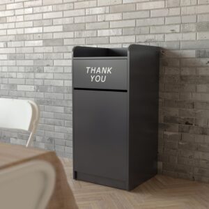 emma + oliver sean laminate wood tray-top trash receptacle in black