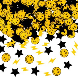 whaline 300pcs one happy dude table confetti smile face lightning star shaped confetti yellow black table centerpiece for first birthday party decoration