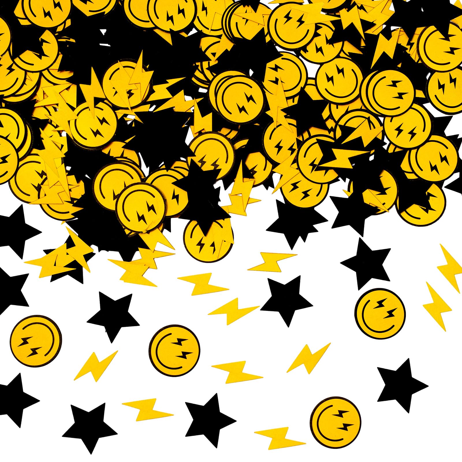 Whaline 300Pcs One Happy Dude Table Confetti Smile Face Lightning Star Shaped Confetti Yellow Black Table Centerpiece for First Birthday Party Decoration