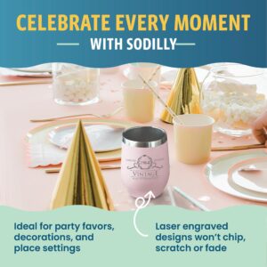 Sodilly 60th Birthday Gifts for Women, Vintage 1964 Stemless Wine Tumblers for Women, Wife, Mom, Friends, Sister, Turning 60 and Fabulous Birthday Gifts Wine Tumbler, 12oz Blush