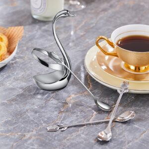 SGVRPVZ Silver Small Coffee Spoon Holder Set,Swan Base With 12 Pcs Demitasse Espresso Spoons Set,6" Mini Tulip/Rose Dessert Spoon,Stainless Steel Tea Spoons