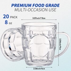 Ziliny 20 Pcs 8 oz Plastic Beer Mugs with Handles Dimpled Beer Steins Small Beer Glasses Mini Beer Mugs Reusable Oktoberfest Decorations for Beer Festival Party Event Picnic BBQ, Clear