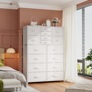 EnHomee White Dresser,Dresser for Bedroom with 16 Drawers, Tall Dressers & Chests of Drawers with Wood Top, Metal Frame,Tall Dressers for Girls Bedroom,Living Room,Hallway,Closet