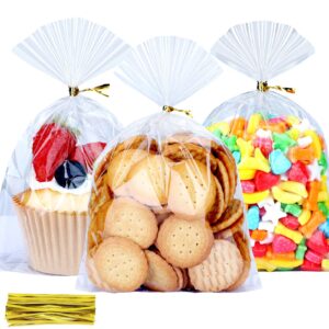 morida 200pcs 5x7 inch cellophane bags cellophane treat bags clear gift bags cake pop bags candy bags cello bags for party favors goodie favor bakery cookie with 5" twist ties