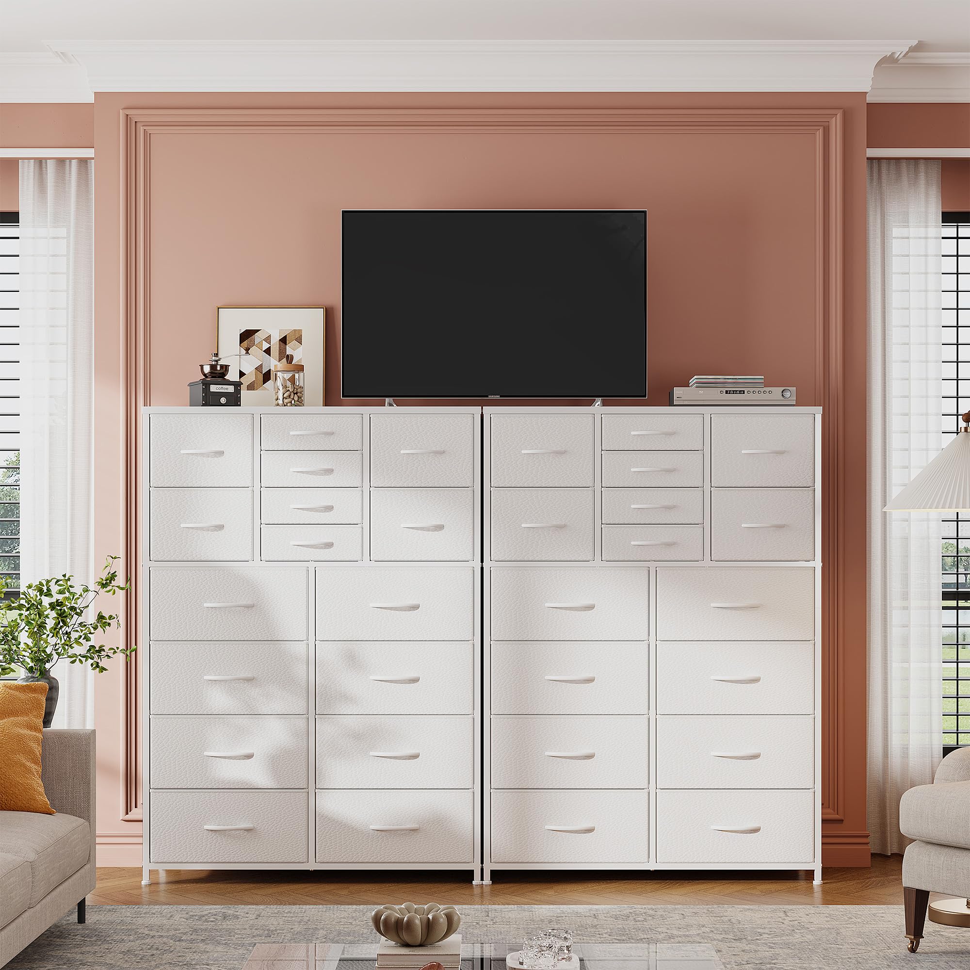 EnHomee White Dresser,Dresser for Bedroom with 16 Drawers, Tall Dressers & Chests of Drawers with Wood Top, Metal Frame,Tall Dressers for Girls Bedroom,Living Room,Hallway,Closet