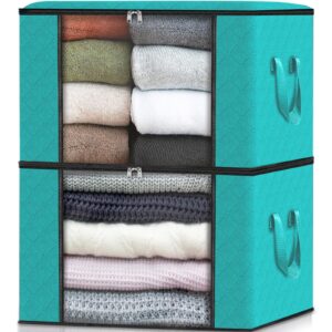 fab totes 2 pack clothes storage, foldable blanket storage bags, storage containers for organizing bedroom, closet, clothing, comforter, organization and storage with lids and handle, green