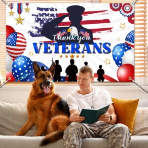 Veterans Day Backdrop Banner, Thank You Veterans Banner Patriotic Backdrop Background Banner, Indoor Outdoor Veterans Day Photo Backdrop for Greeting Veterans Day Party Decorations