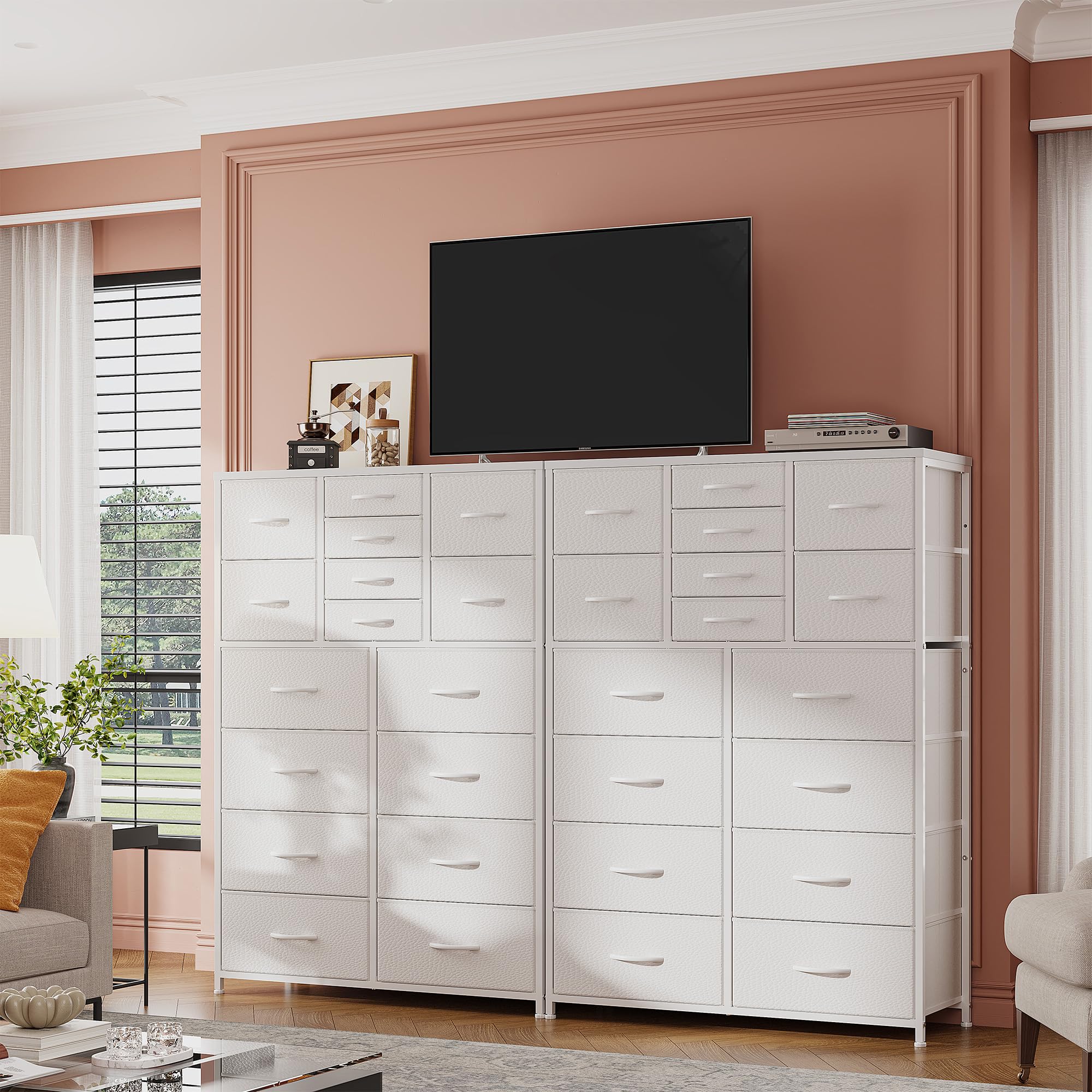 EnHomee White Dresser,Dresser for Bedroom with 16 Drawers, Tall Dressers & Chests of Drawers with Wood Top, Metal Frame,Tall Dressers for Girls Bedroom,Living Room,Hallway,Closet