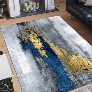 JHIQYVA 5x7 Feet Bedroom Area Rug for Living Room Kitchen Dining Room Office Study,Modern Minimalist Ultra Thin Low Pile Washable Rug,Non-Slip Soft Non-Shedding,Blue-Yellow