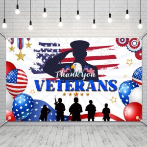 veterans day backdrop banner, thank you veterans banner patriotic backdrop background banner, indoor outdoor veterans day photo backdrop for greeting veterans day party decorations