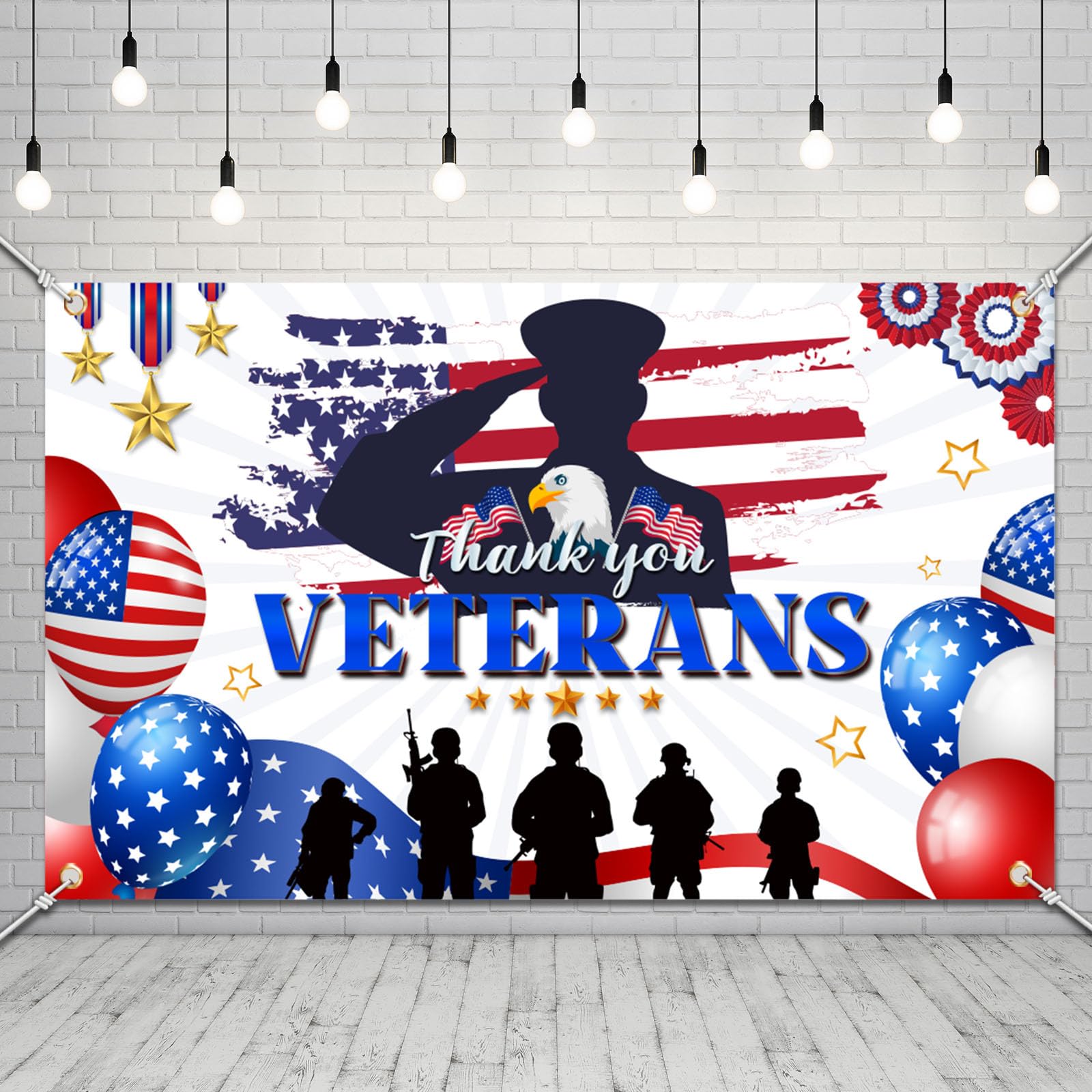 Veterans Day Backdrop Banner, Thank You Veterans Banner Patriotic Backdrop Background Banner, Indoor Outdoor Veterans Day Photo Backdrop for Greeting Veterans Day Party Decorations