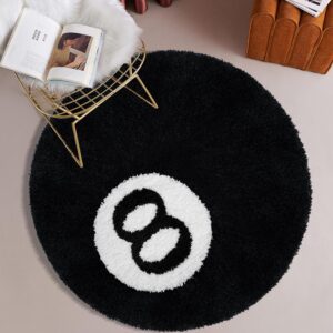 8 Ball Rug, 40 inch Big Round Rug for Home Decor, Washable 8 Ball Carpet, Stussy Cool Eight Ball Carpet for Bedroom Living Room, Black Circle Rug