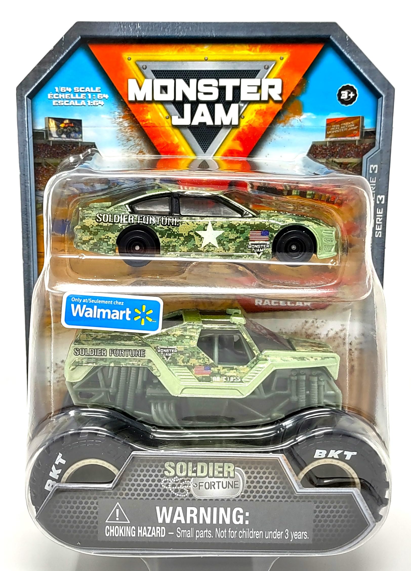 Monster Jam Official 1:64 Scale Diecast 2-Pack Monster Truck and Race Car: Son-uva Digger (Soldier Fortune)