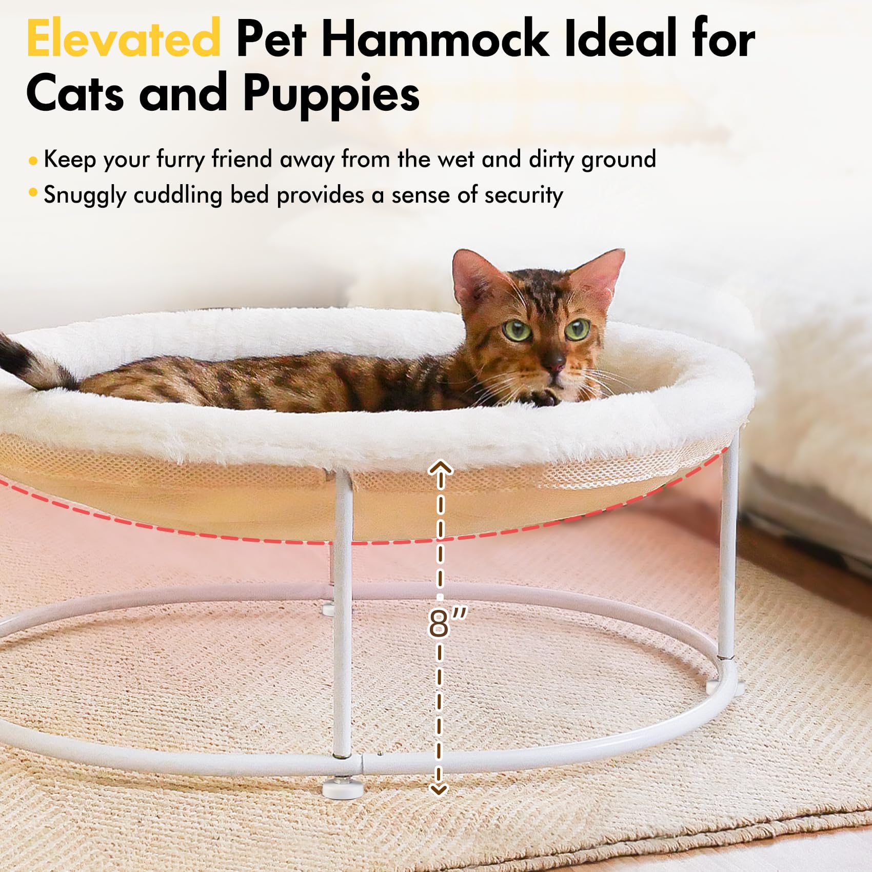 Zoratoo Elevated Cat Hammock Bed for Indoor Cats, Fluffy Warm Cuddle Cat Bed with Detachable Pad Bed Cover, Raised Pet Bed Cuddler for Sleeping Kittens, Small Dog, Oval Cat Hammock