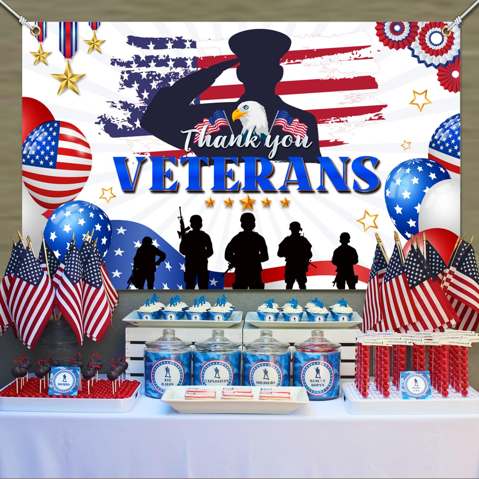 Veterans Day Backdrop Banner, Thank You Veterans Banner Patriotic Backdrop Background Banner, Indoor Outdoor Veterans Day Photo Backdrop for Greeting Veterans Day Party Decorations