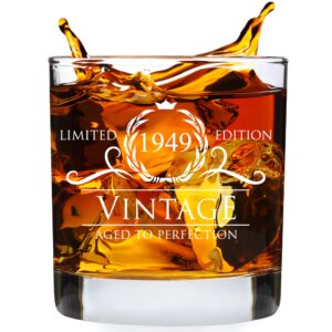 humor us goods 75th birthday gifts for men and women - 1949 vintage style 11 oz whiskey glass, scotch glass, rocks glass - 75th birthday decorations - whiskey accessories