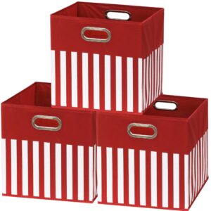 simple houseware 3 pack 13" printing fabric cubic storage bin with handles, red