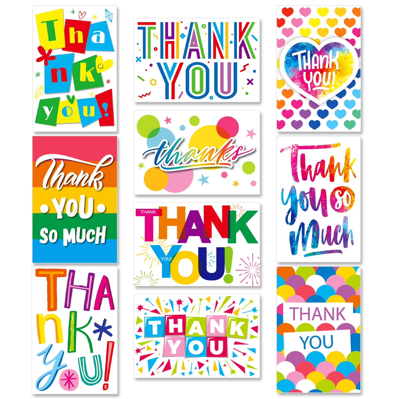 KiDEPOCH Colorful Thank You Cards 30 Pack Thank You Cards bulk 4 × 6 Inch Thank You Cards with Envelopes for Birthday, Valentines’ Day, Baby Shower, Christmas and more