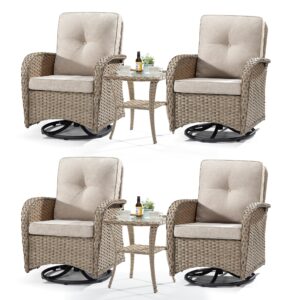 meetleisure patio swivel glider wicker chairs - outdoor swivel rocking chairs set of 4 with 2 wicker side tables, patio swivel rocker chair 6 piece patio furniture sets(natural color/beige)