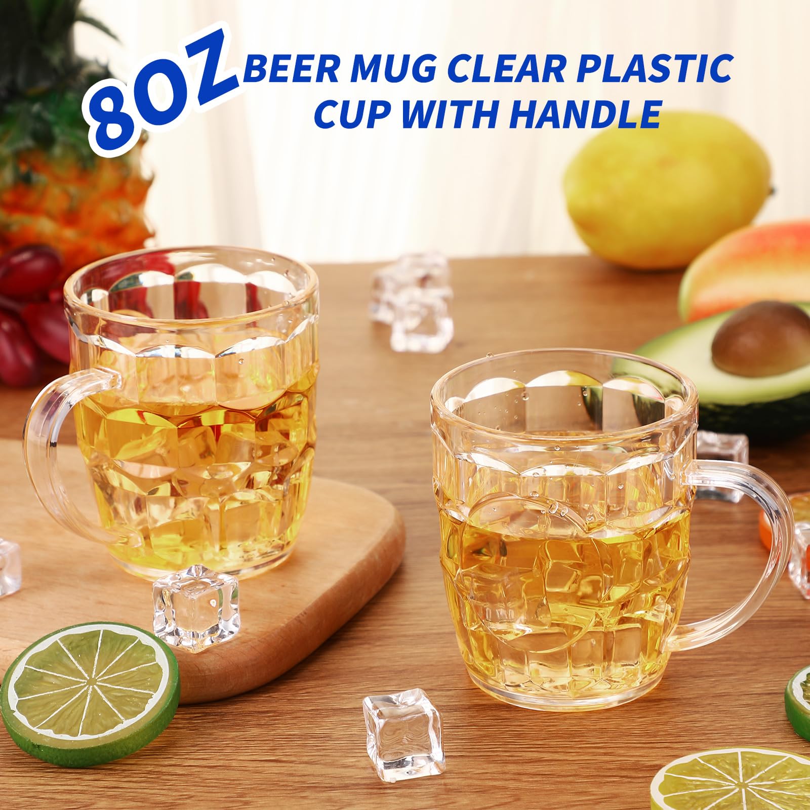 Ziliny 20 Pcs 8 oz Plastic Beer Mugs with Handles Dimpled Beer Steins Small Beer Glasses Mini Beer Mugs Reusable Oktoberfest Decorations for Beer Festival Party Event Picnic BBQ, Clear