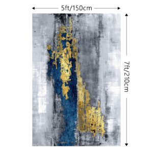 JHIQYVA 5x7 Feet Bedroom Area Rug for Living Room Kitchen Dining Room Office Study,Modern Minimalist Ultra Thin Low Pile Washable Rug,Non-Slip Soft Non-Shedding,Blue-Yellow