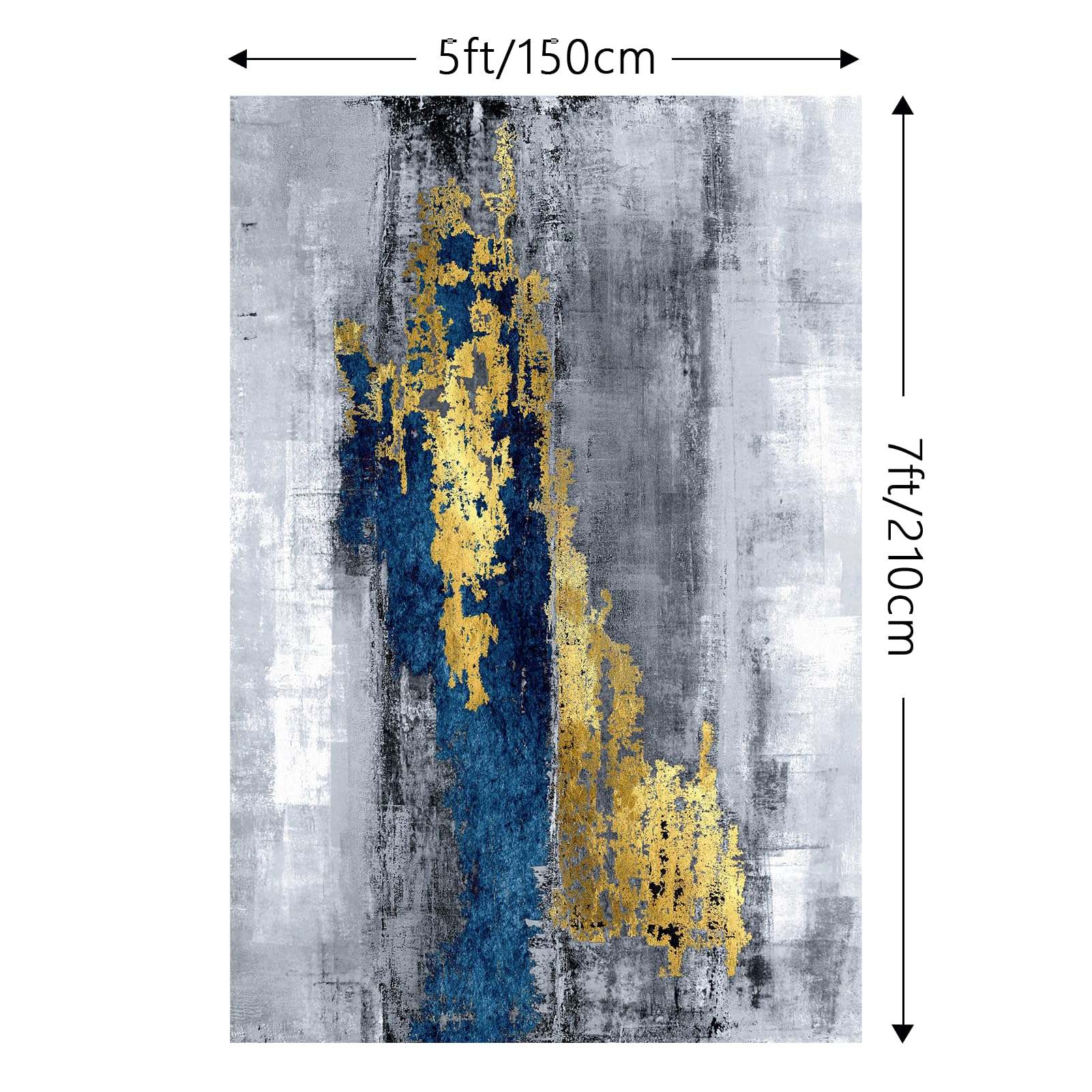 JHIQYVA 5x7 Feet Bedroom Area Rug for Living Room Kitchen Dining Room Office Study,Modern Minimalist Ultra Thin Low Pile Washable Rug,Non-Slip Soft Non-Shedding,Blue-Yellow