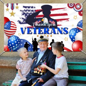 Veterans Day Backdrop Banner, Thank You Veterans Banner Patriotic Backdrop Background Banner, Indoor Outdoor Veterans Day Photo Backdrop for Greeting Veterans Day Party Decorations