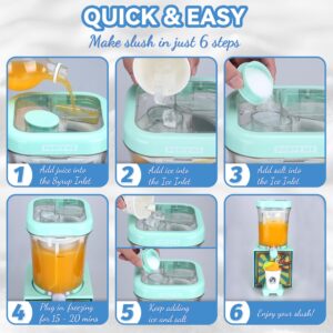 Party Ice Slushie Machine for Home with 10 Cups & Spoon straws, Countertop Slushie Maker Frozen Drink Machine for Kitchen, Turn Any Sugary Drinks into Slushie, Aqua